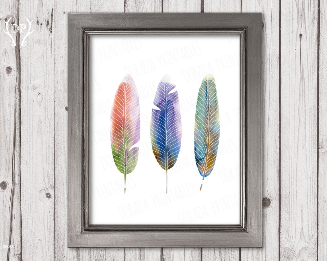 Feathers Watercolor Printable Art Nursery Wall Decoration Instant ...