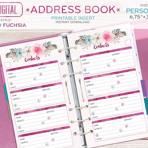 PERSONAL Size Address Book for Planner, Contacts Printable Page ...