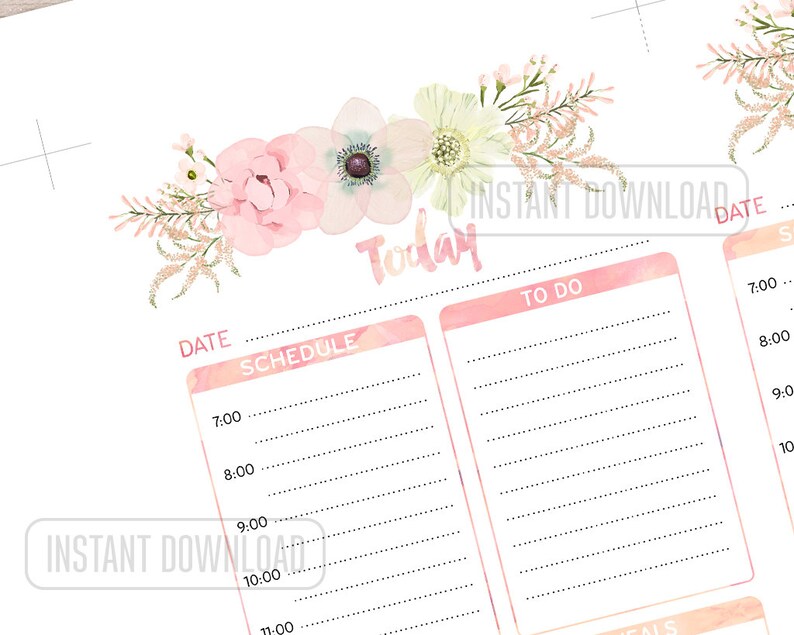 PERSONAL Size Daily Planner, Printable Pages, Watercolor Florals ...