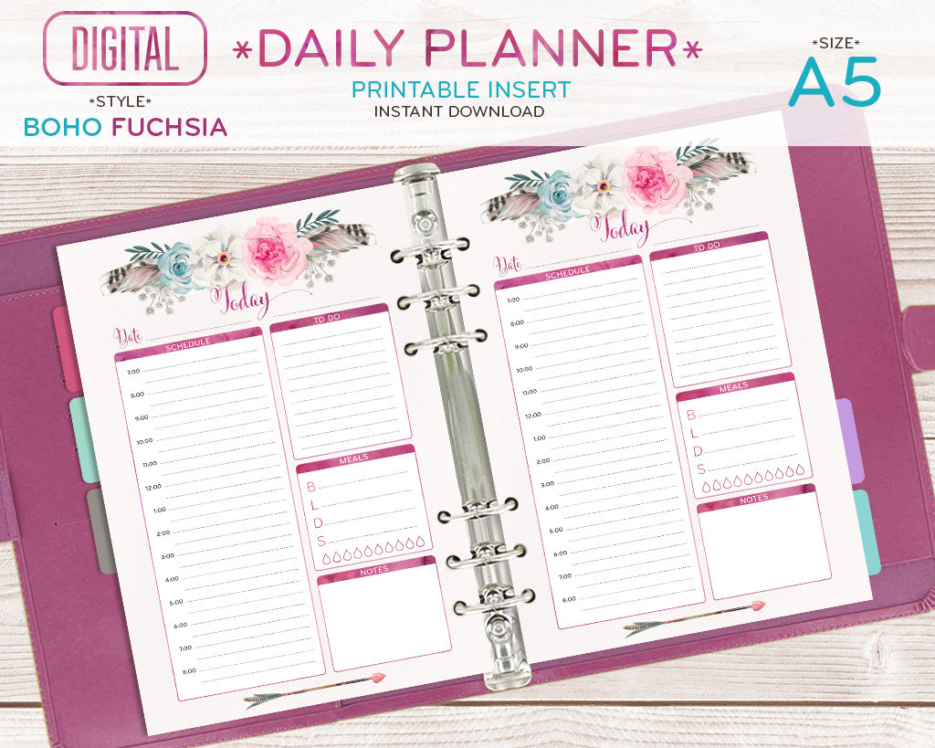 A5 Daily Planner Printable Pages Inserts Watercolor - Etsy