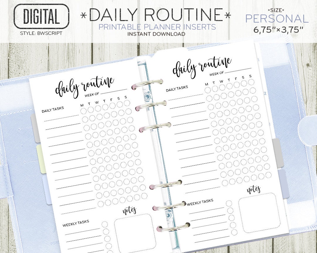 PERSONAL Size Daily Routine Planner Insert, Daily Weekly Task Habit ...