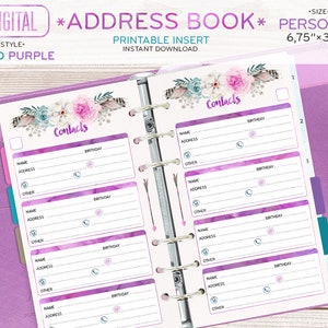 PERSONAL Size Address Book for Planner, Contacts Printable Page ...