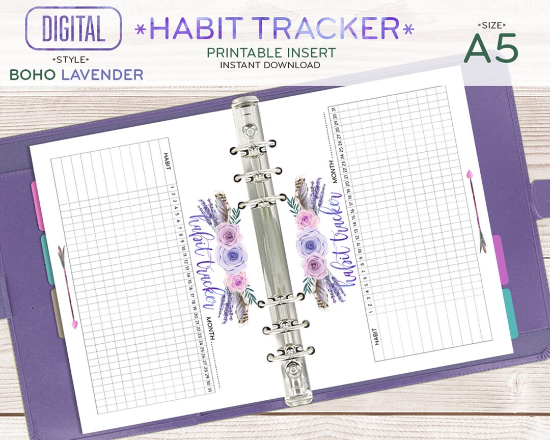 Habit Tracker for A5 Planner, Printable Pages Inserts Watercolor ...
