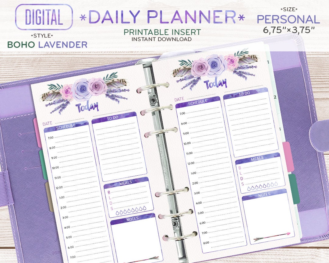 PERSONAL Size Daily Planner, Printable Pages, Inserts, Watercolor ...