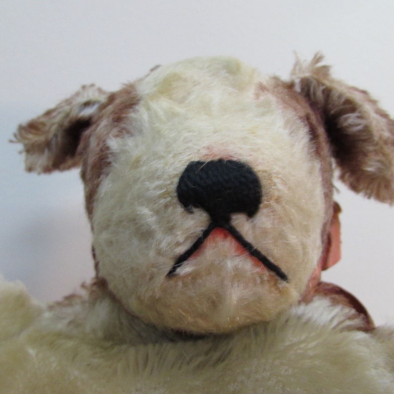 Puppy Hand Puppet, Mohair, Mid Century. Original Red Ribbon ...
