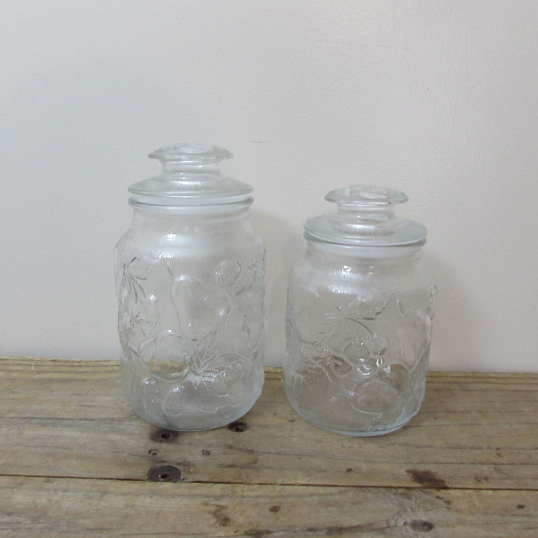 Embossed Glass Canisters With Lids, Lot of Two, Italy - Etsy