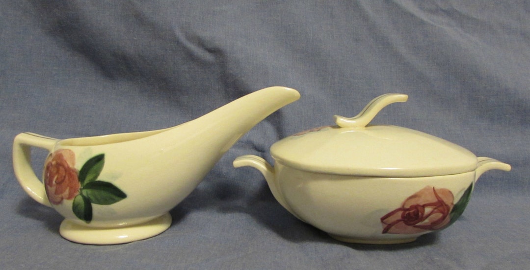 Red Wing Pottery, Creamer & Sugar Bowl, Lexington Rose, Modern Design ...