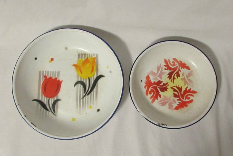 Enamelware Shallow Pans/plates Hand Painted Set of Two - Etsy