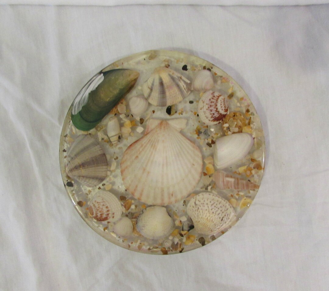Trivet, Lucite, Seashells, Colorflo, Cork Cushion Feet, Vintage, 1970's ...