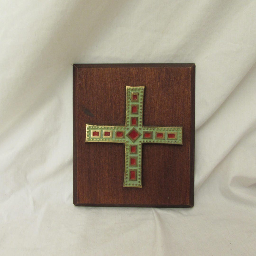 Terra Sancta Guild, Wood Plaque With Brass Cross, Israel, 1969 - Etsy