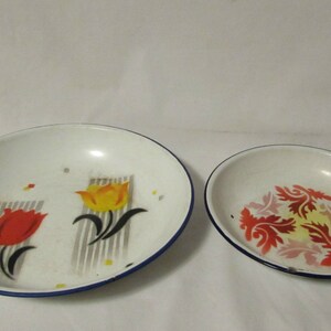 Enamelware, Shallow Pans/plates, Hand Painted, Set of Two, China, Old ...
