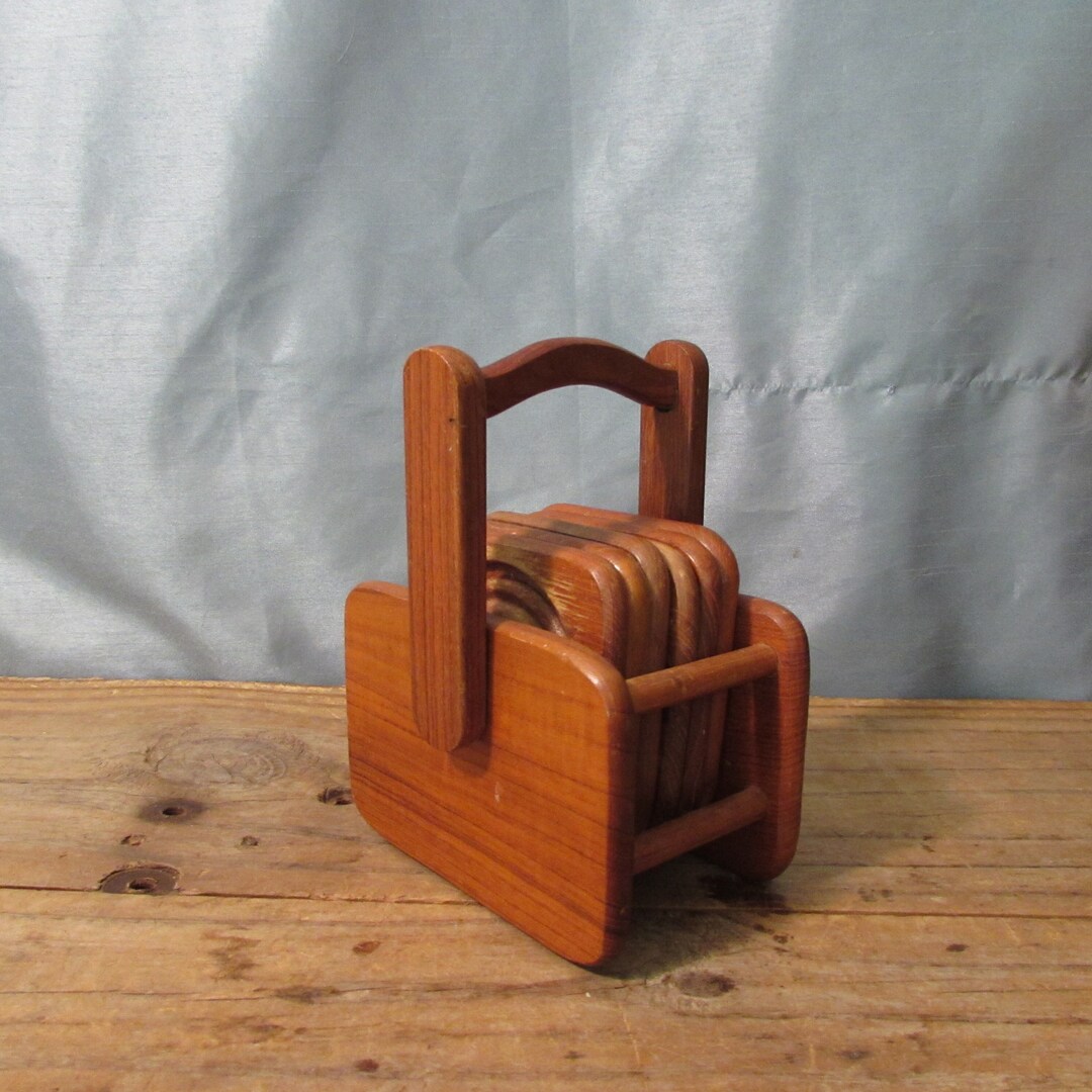 Teak Coaster Set With Caddy, Six Coasters, 1980's - Etsy