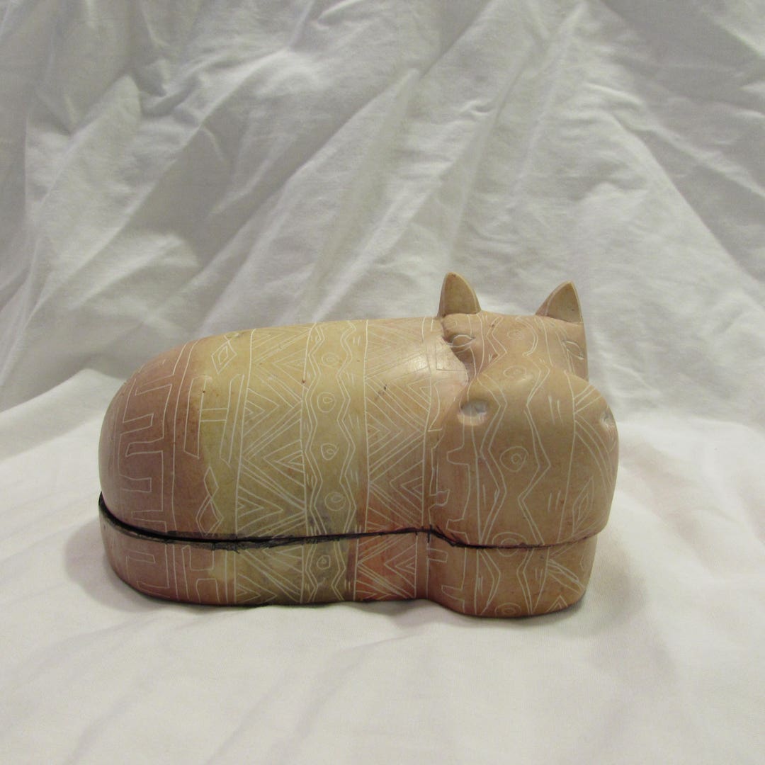 Hippopotamus Box, Hand Carved Stone, Pinkish in Color, African Art ...