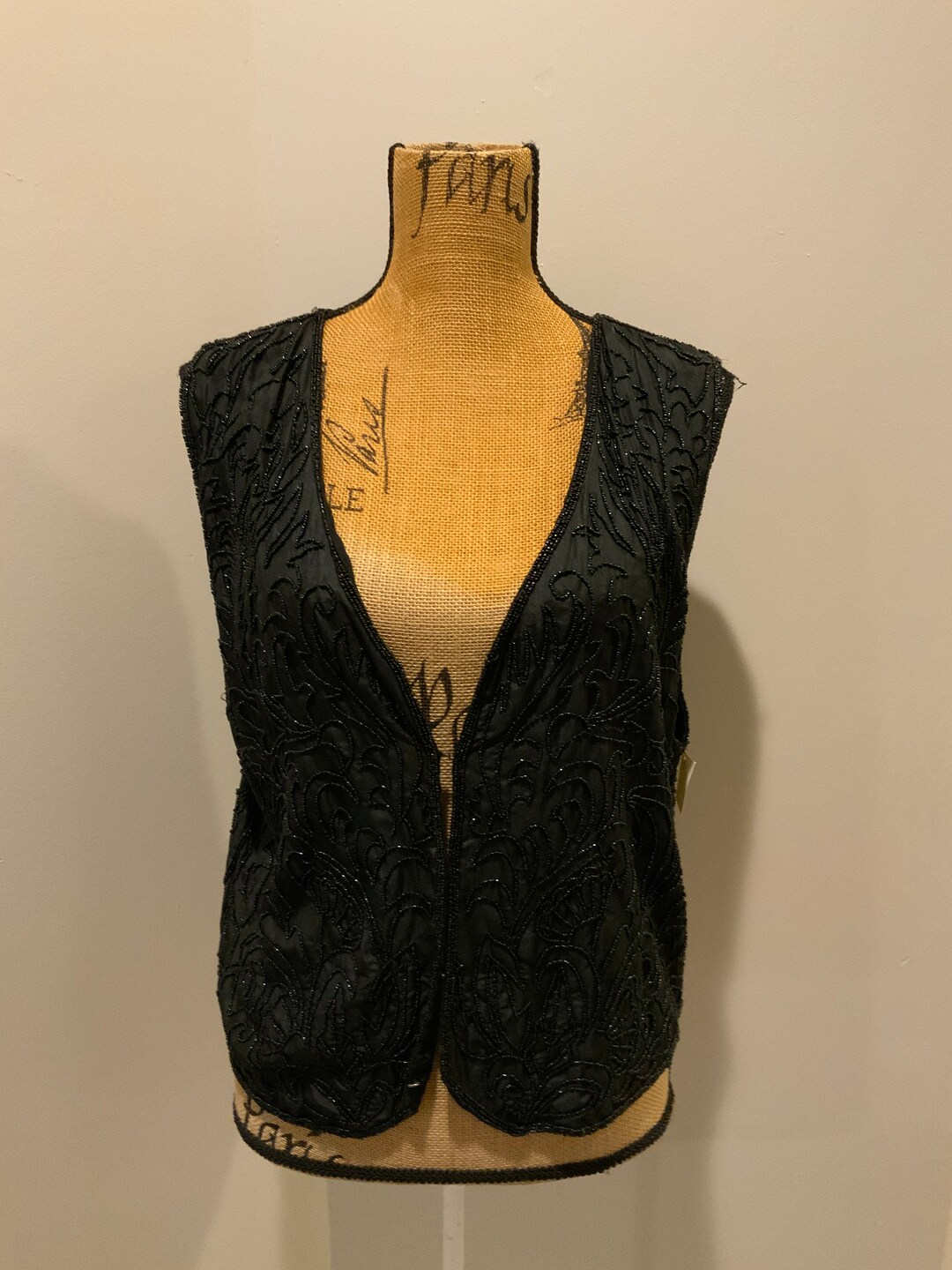 Vintage Black Beaded Vest - Etsy