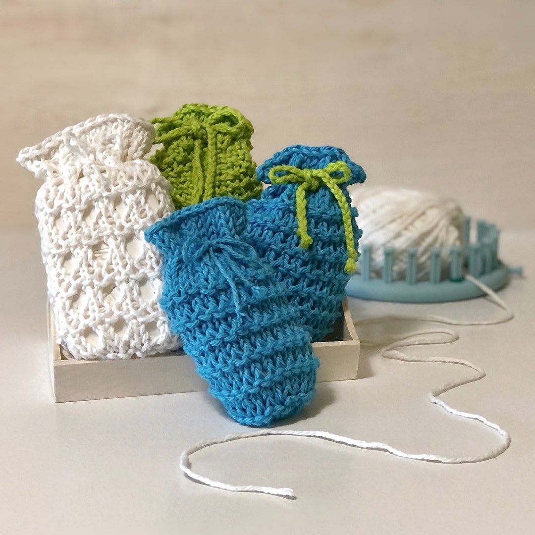 Loom Knitting Pattern 3 Soap Sack Cozy Saver Pouch Bundle / Washcloth ...