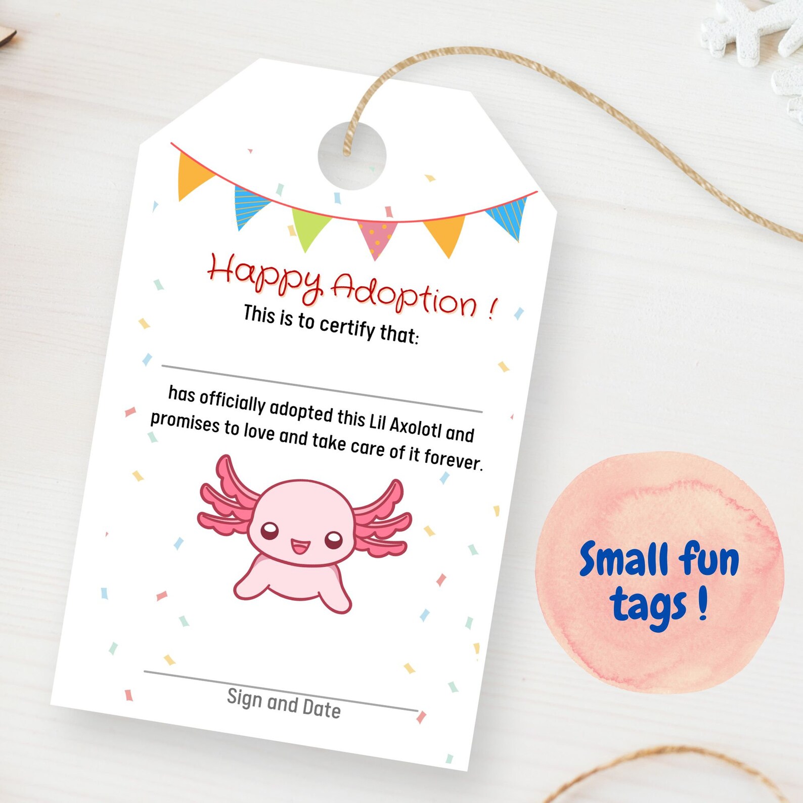 Axolotl Adoption Certificate Tags | Printable Labels - Etsy