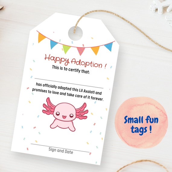 Axolotl Adoption Certificate Tags Printable Labels - Etsy