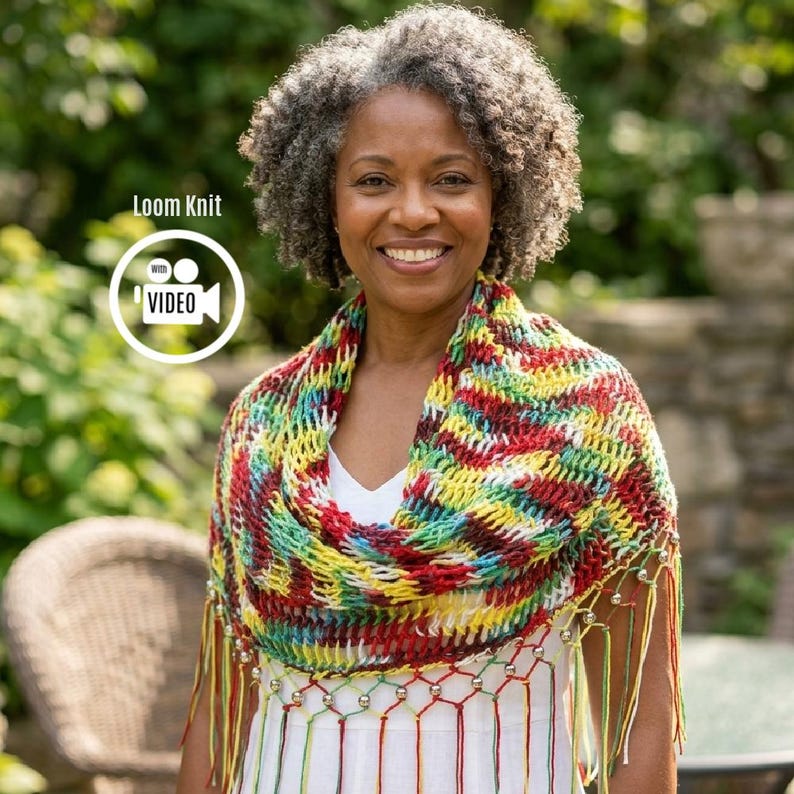 Loom Knitting Shawl PATTERN ( Video ) Rectangular EASY | Lacy Mock Mesh ...