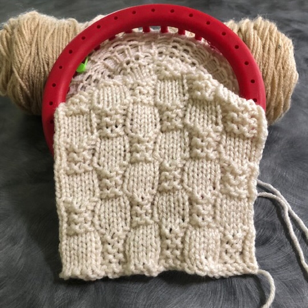 Loom Knit Stitch Pattern the Puff Shell Basketweave - Flat and in the ...