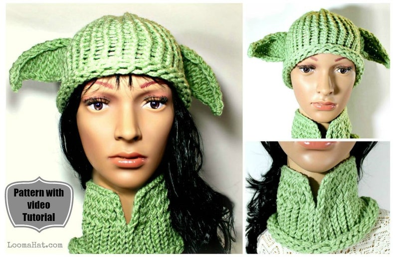 Loom Knit Star Wars Yoda Beanie Hat and Cowl Patterns With | Etsy