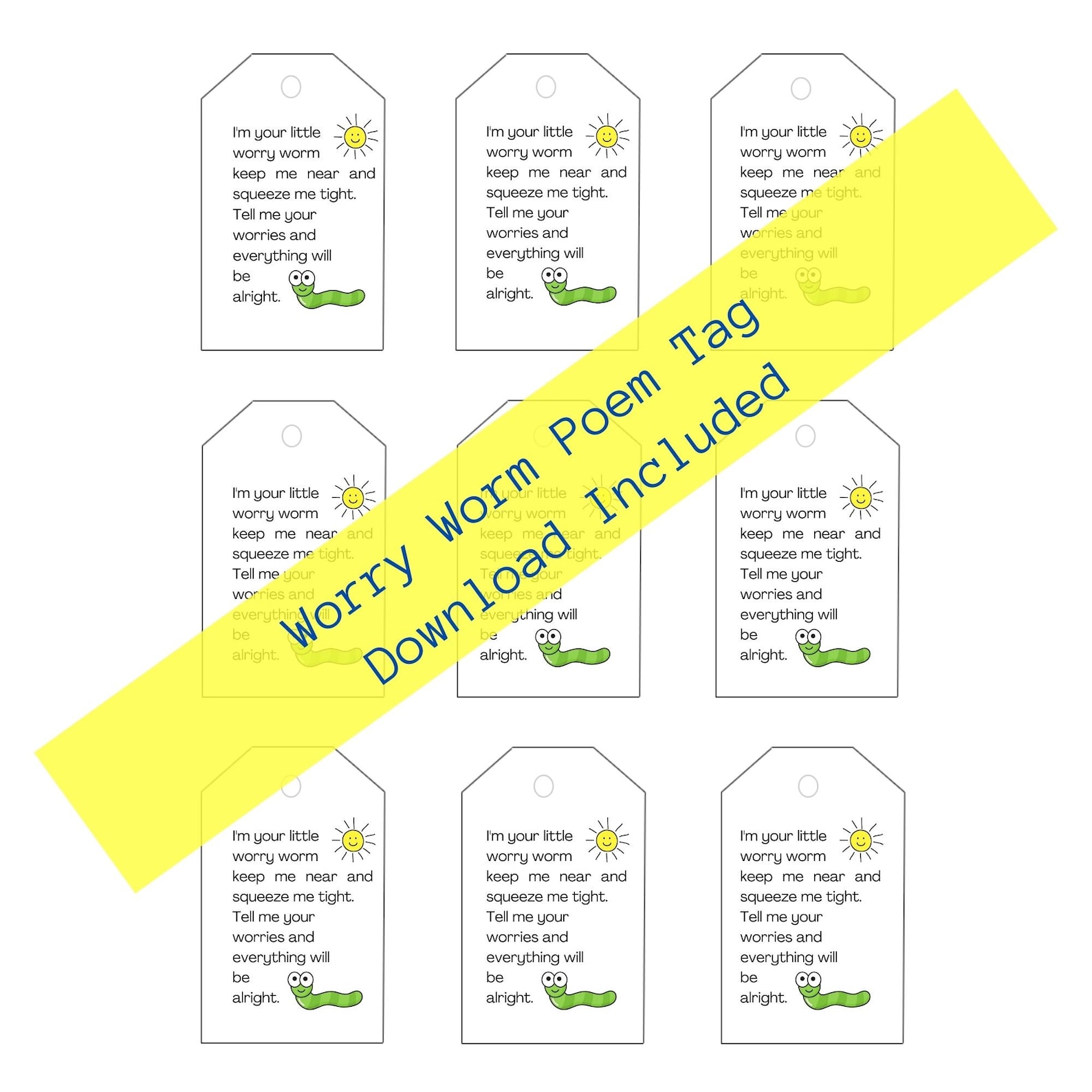 Worry Worm Poem Project Cards and Tags Only No Pattern 2 - Etsy