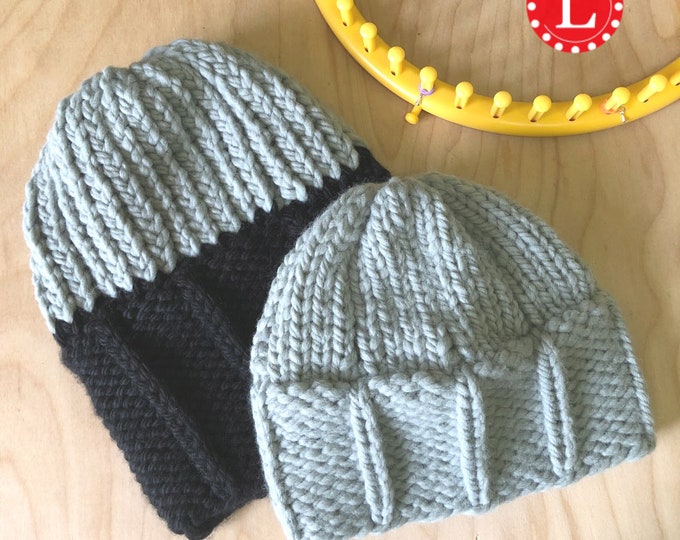 Loom Knitting Patterns Chunky Matching Men and Child Hat Beanie Pattern ...