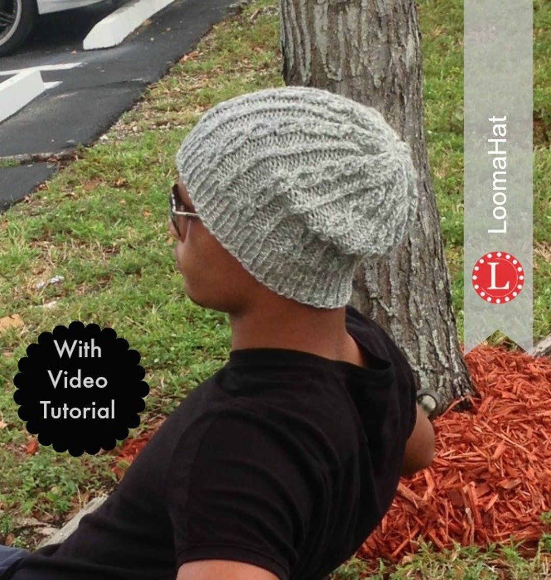 Loom Knitting PATTERNS | Cable Stitch Hat Slouchy Beanie for Men Women ...