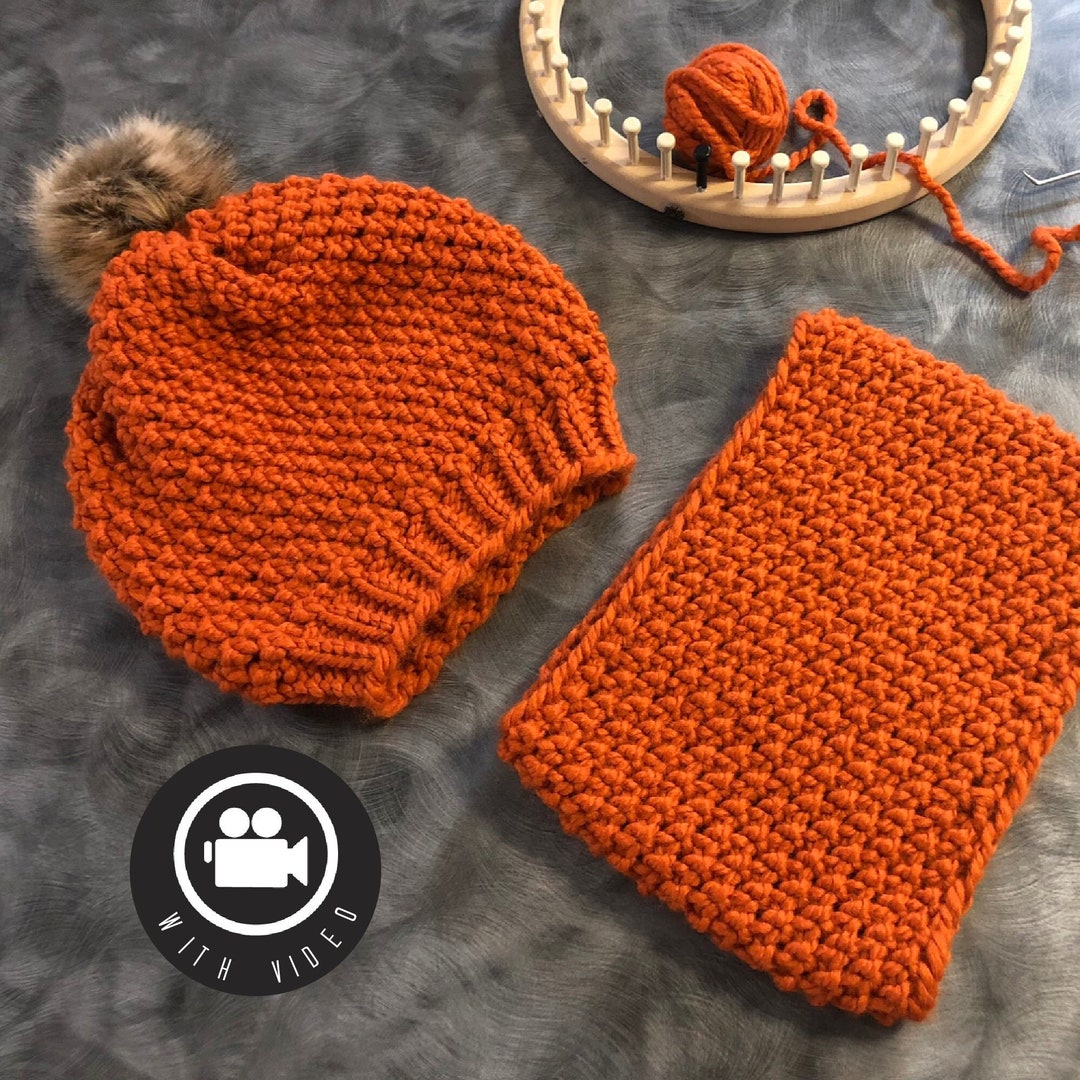 Loom Knit Hat Pattern Chunky Winter Purl in 8 Beanie Slouchy and Cowl ...