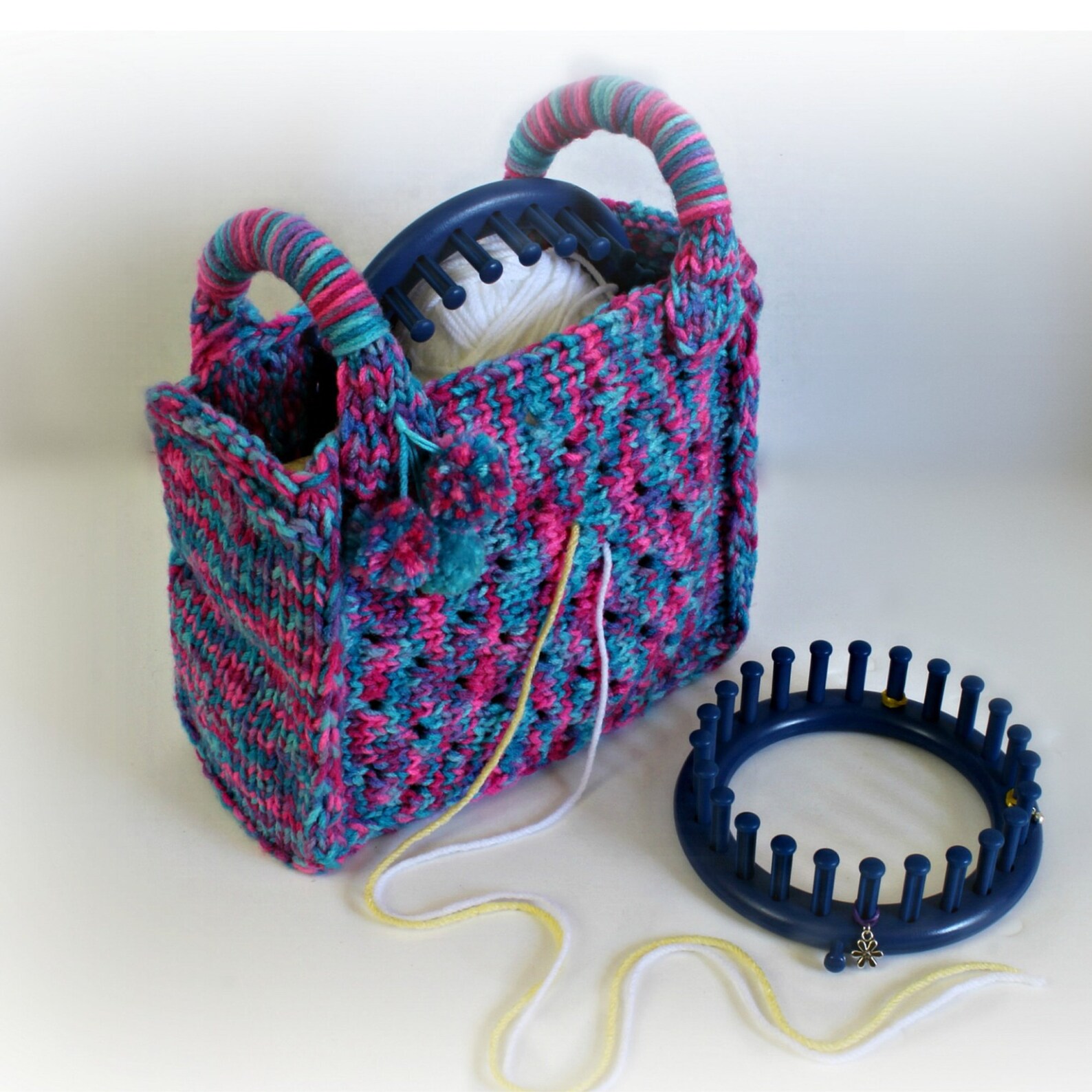 Loom Knitting Patterns Yarn Holder Bag Purse Tote Includes Video ...