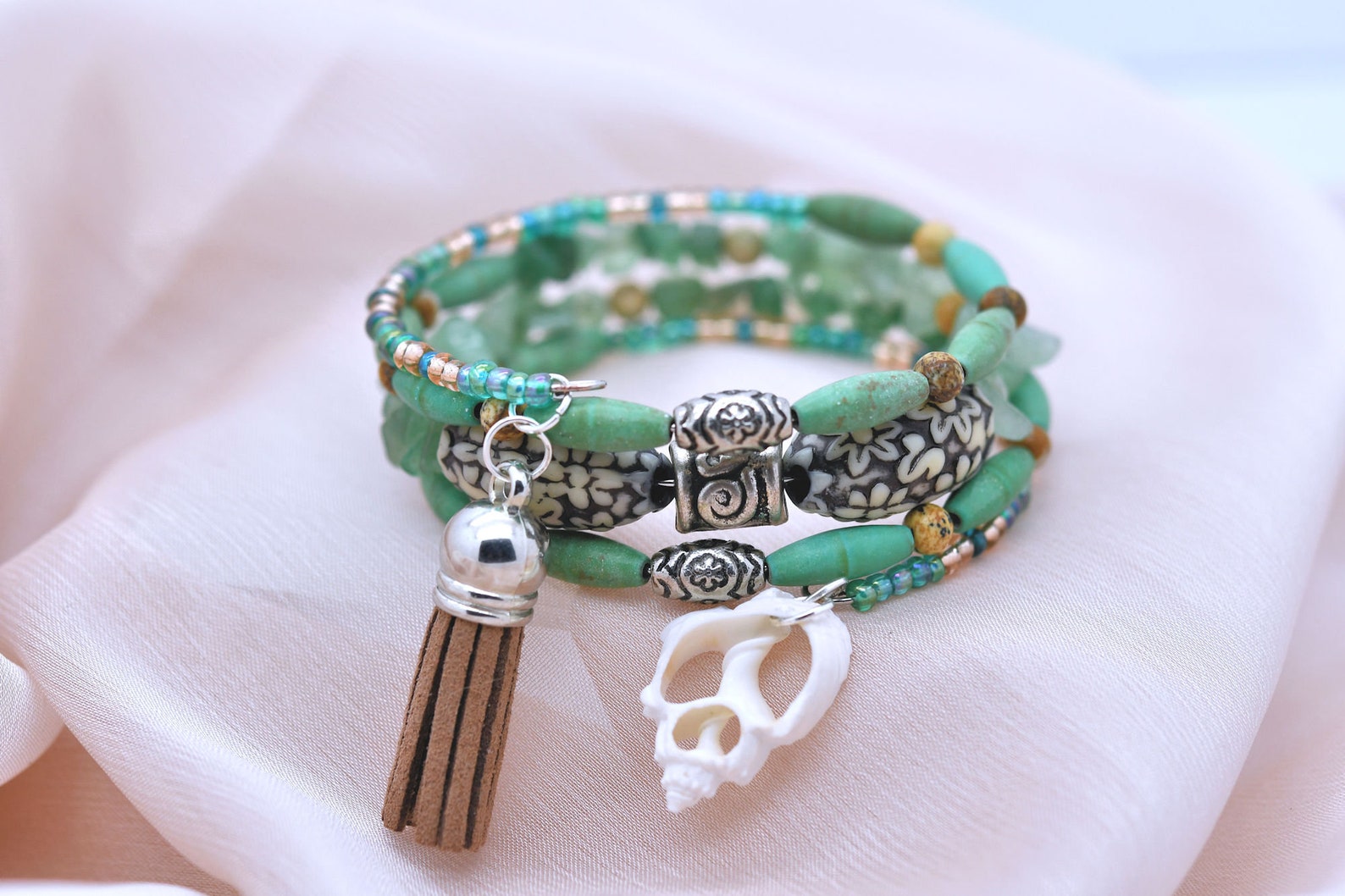 Multi-Strand Beaded Memory Wire Bracelet-Turquoise color | Etsy