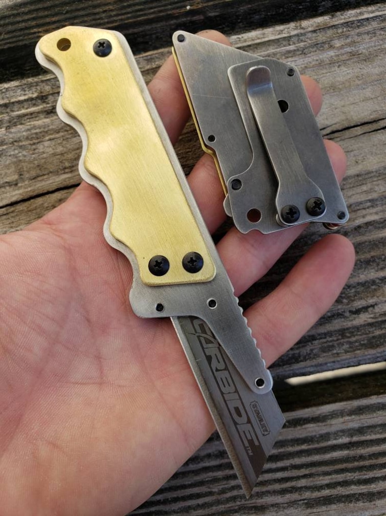 Utility Knife Brass Scales Fixed Blade Razor Unique Custom - Etsy