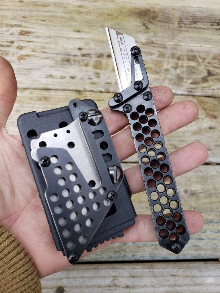 Utility Knife Fixed Blade Razor Unique Custom Black Oxide - Etsy