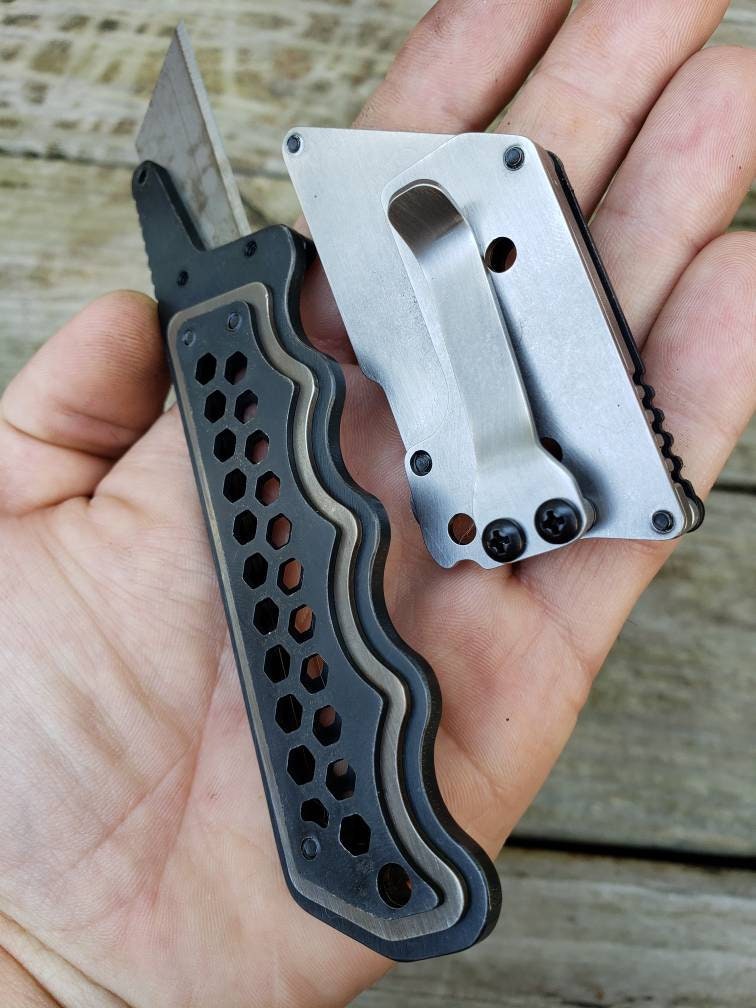 Utility Knife Fixed Blade Razor Unique Custom Black Oxide | Etsy