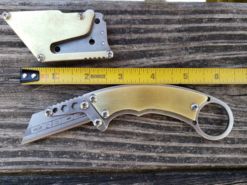 Karambit Brass Scales Utility Knife Fixed Blade Razor Unique | Etsy