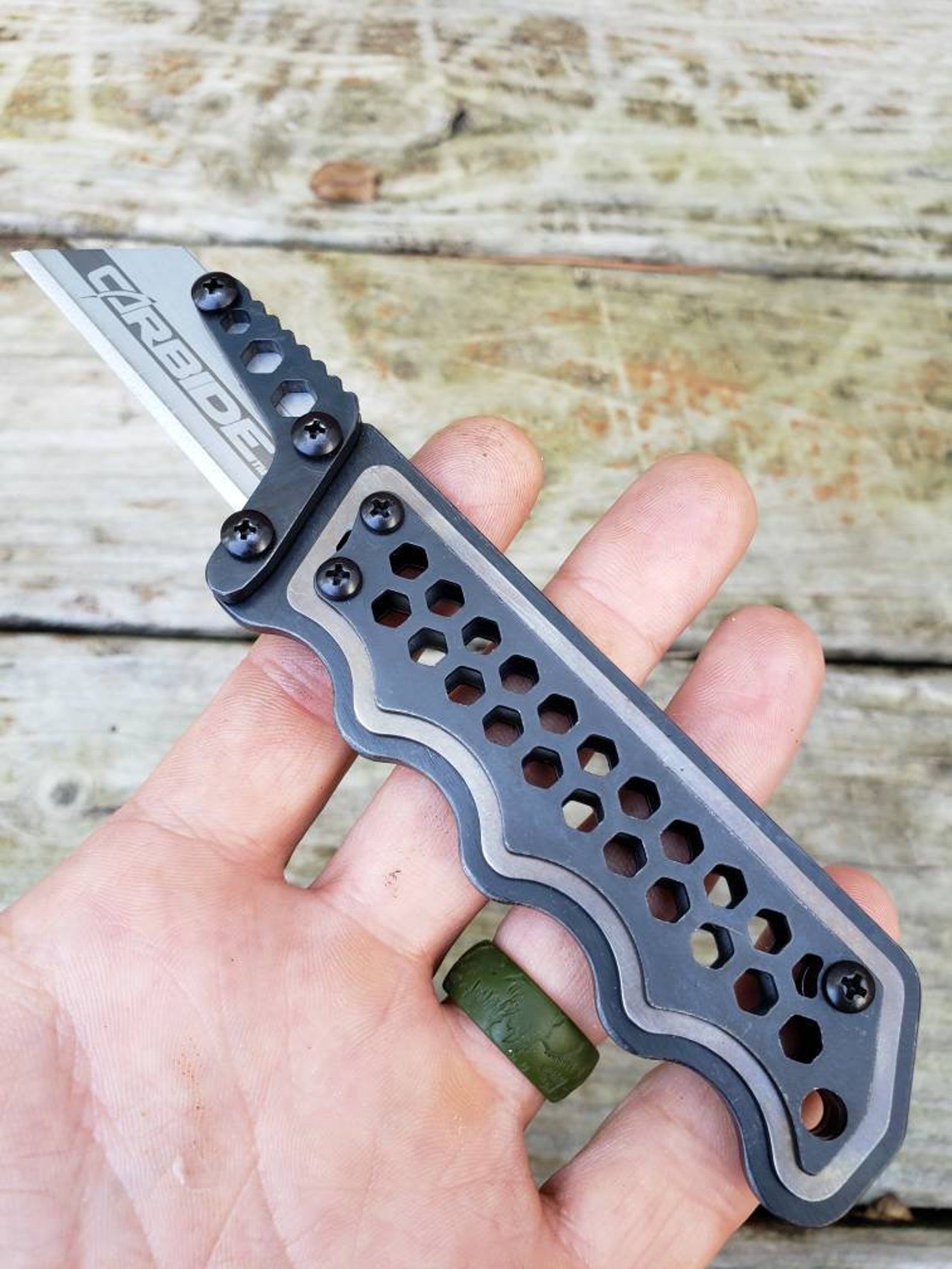 Utility Knife Fixed Blade Razor Unique Custom Black Oxide | Etsy