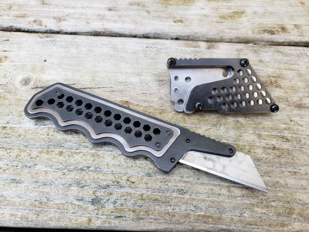 Utility Knife Fixed Blade Razor Unique Custom Black Oxide | Etsy