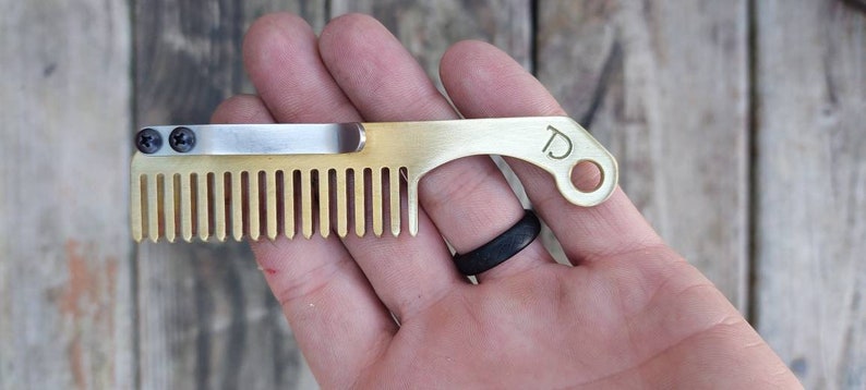 EDC Mini Brass Beard Comb With Clip Stainless Steel Custom - Etsy