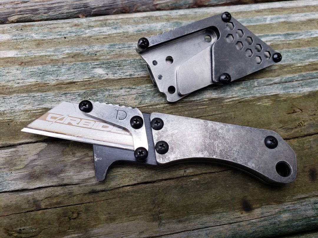 Custom Stainless Steel Utility Knife: Black Oxide Razor, Belt Clip ...