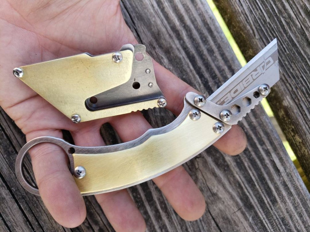 Karambit Brass Scales Utility Knife Fixed Blade Razor Unique Stainless ...