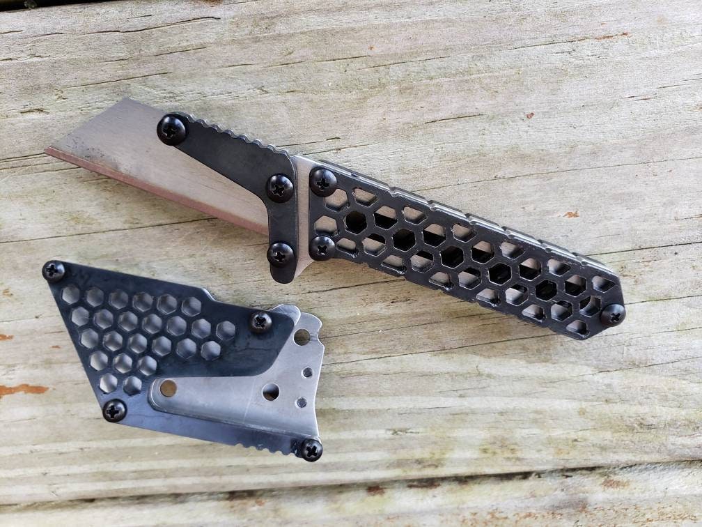 Utility Knife Black Oxide Fixed Blade Razor Unique Custom | Etsy