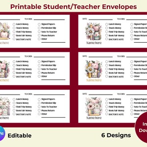 Printable Teacher-student Envelopes: Editable Classroom Communication ...