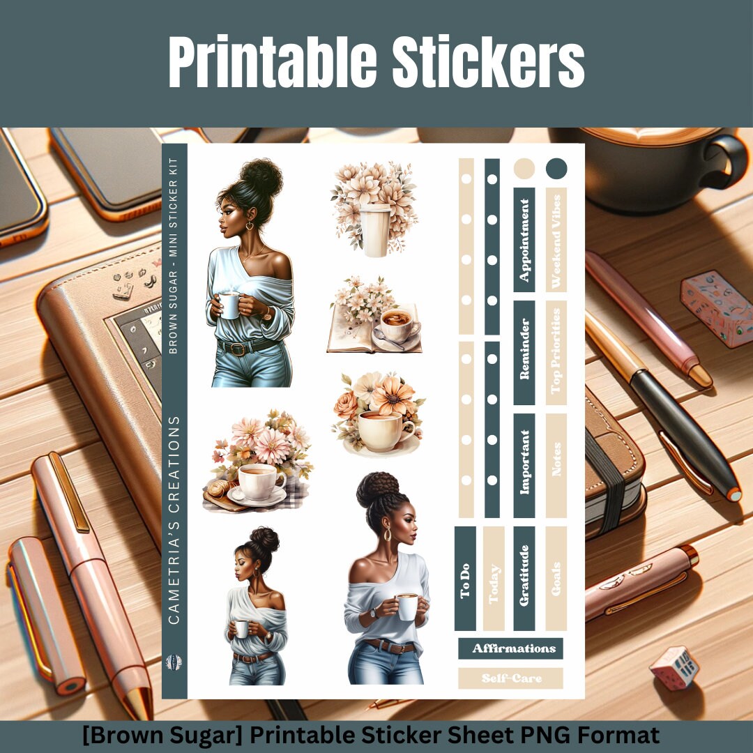 Printable Planner Stickers, Cut Files, Cricut PNG, Brown Sugar - Etsy