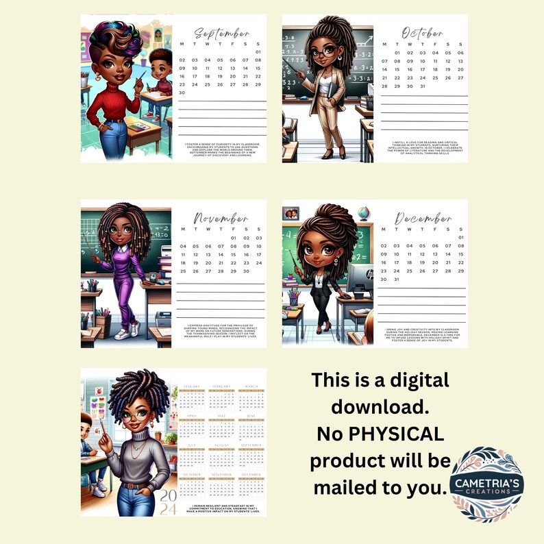 2024 Printable Affirmations Calendar, Teacher, Printable Calendar, Wall ...