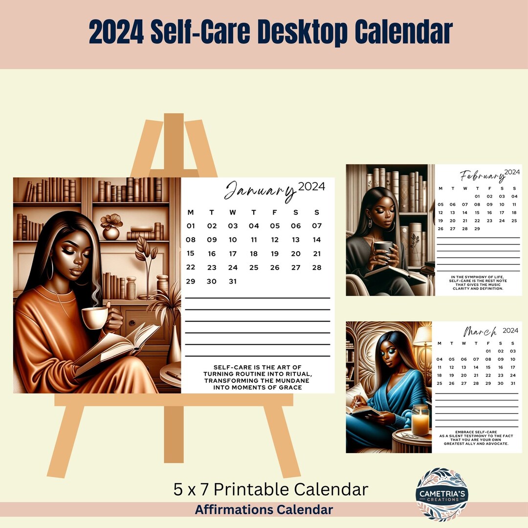 2024 Printable Desktop Calendar, Affirmations Calendar, Self-care ...