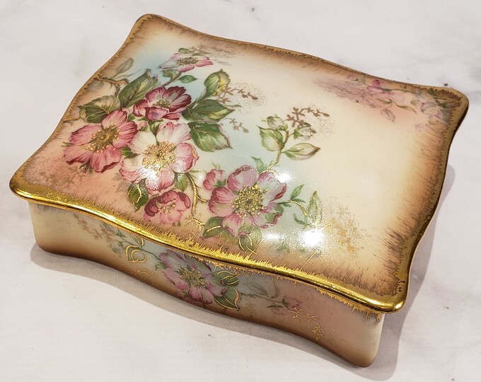 Antique Gilt Floral Lecot China Zapun Porcelain Trinket Jewelry Box ...