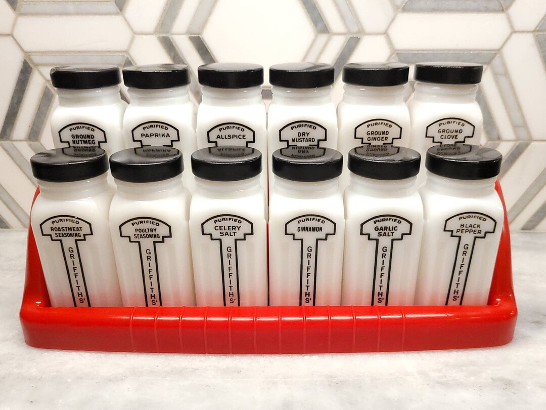 Antique Art Deco Griffith's Spice Rack Milk Glass With Red - Etsy
