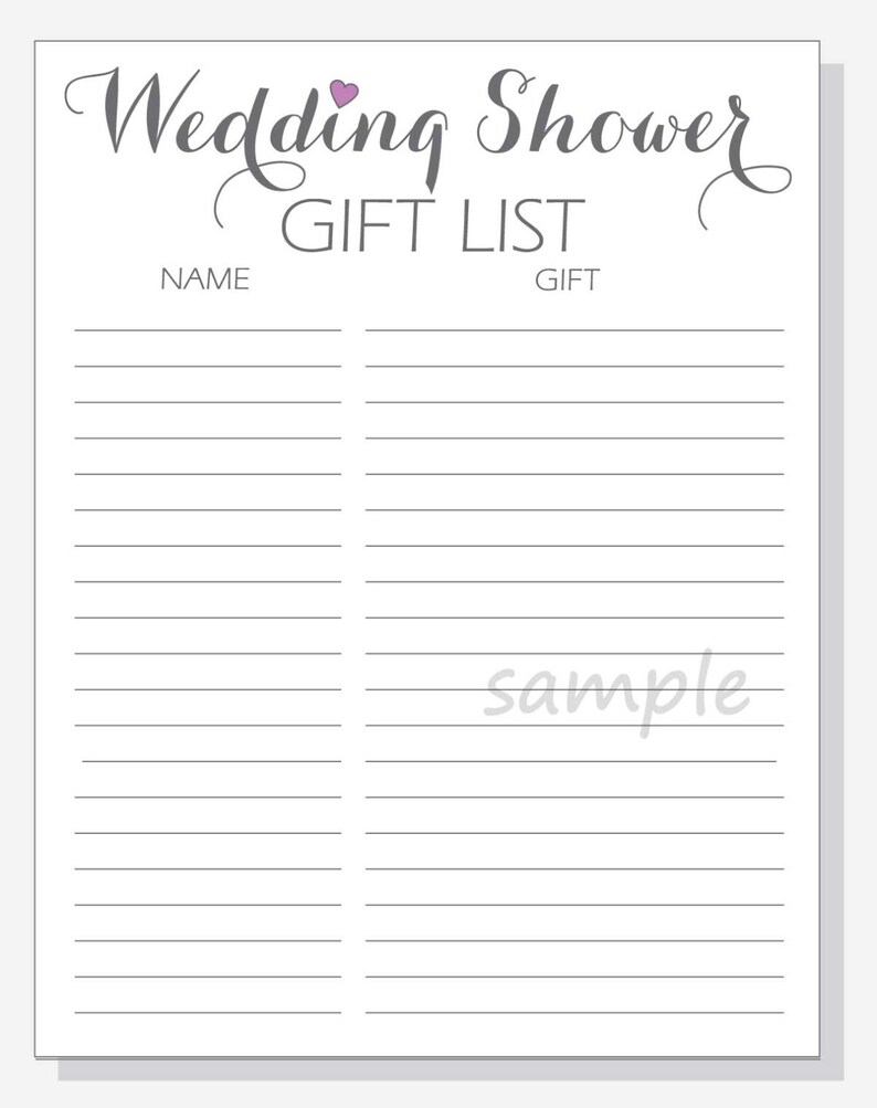 DIY Wedding Shower Gift List Printable Calligraphy Script - Etsy