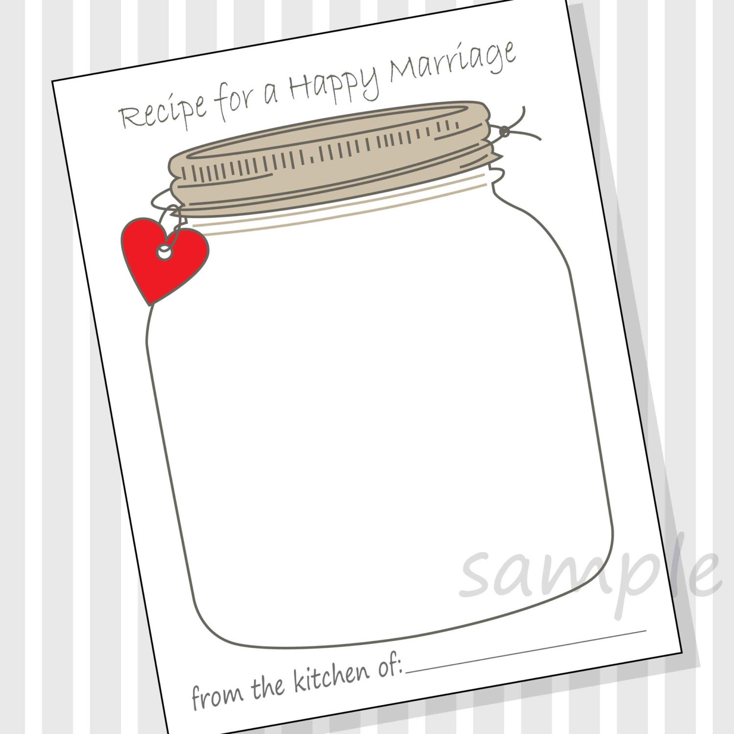 Recipe for a Happy Marriage Mason Jar Game Printable DIY Cards | Etsy