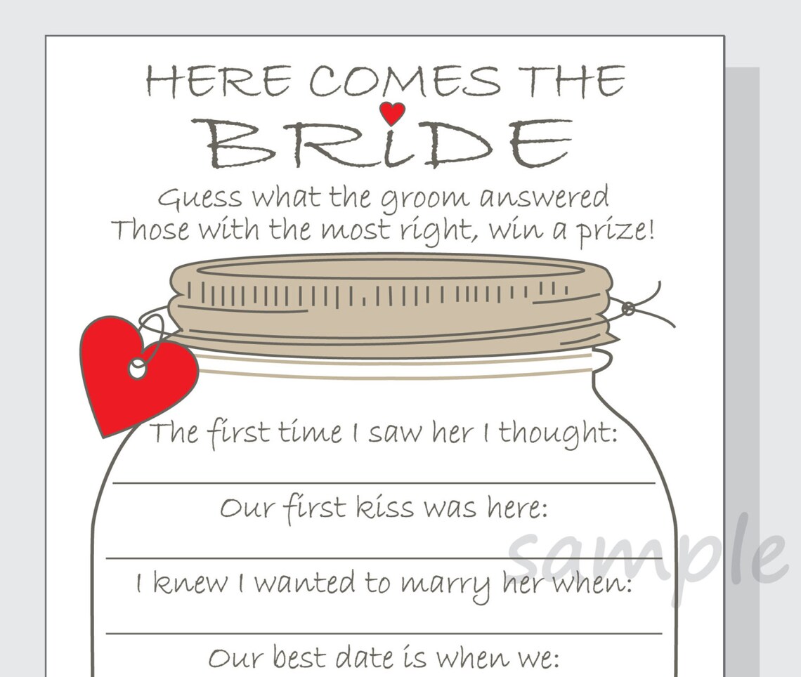 Here Comes the Bride Printable Cards Bridal Shower Game DIY | Etsy