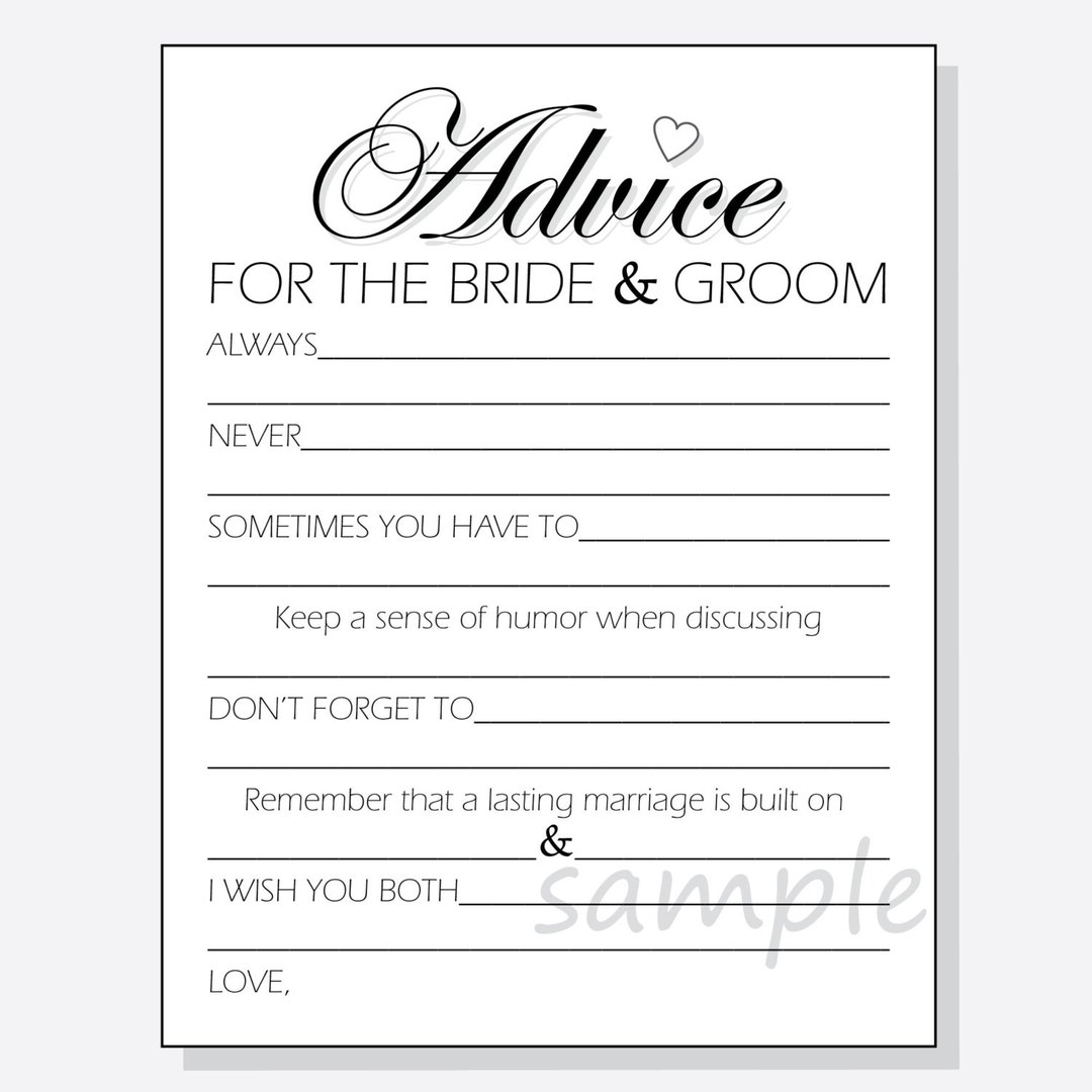 DIY Advice for the Bride & Groom Printable Cards for a Shower or ...